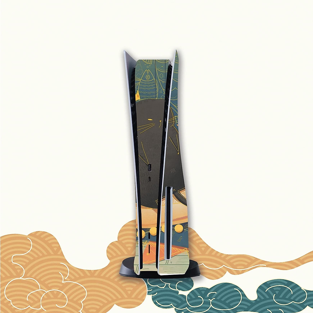 BelugaDesign Fat Cat Skin PS5 | Leaves Animal Anime Cartoon | Cute Kawaii Vinyl Cover Wrap Sticker Full Set Console Controller | Compatible with Sony Playstation 5 (PS5 Regular Disc, Multicolored)