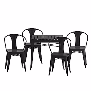 Flash Furniture Helvey Commercial Indoor/Outdoor Set 4 Metal Chairs Seats-Square Table with Poly Resin Top, 5 Piece, Black