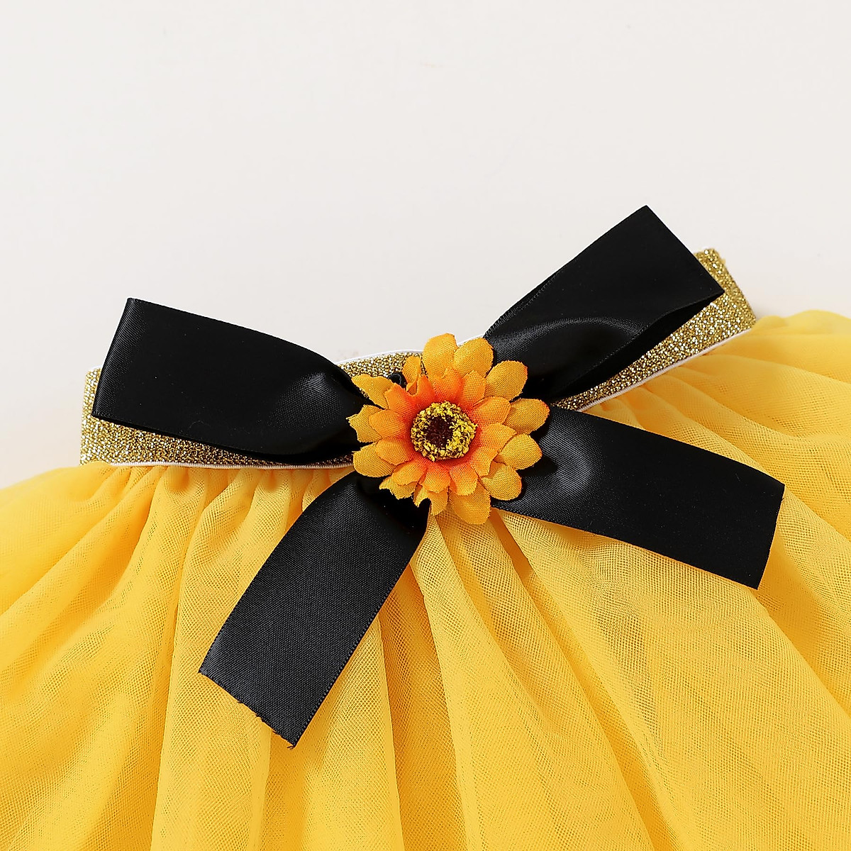 HAPPYMA Baby Girls One 1st Birthday Outfit Bee Romper Tulle Tutu Skirt Sets Sequin Bow Princess Party Dress Clothes (6-12 Months, Black B)