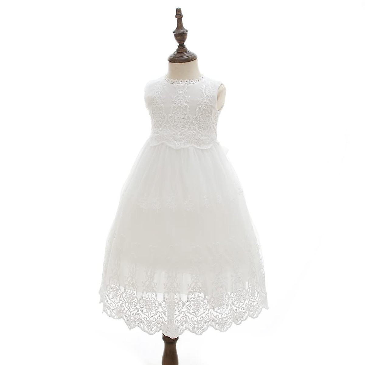 Meiqiduo Baby Girls Lace Party Dresses Infant Princess Wedding Gowns Birthday Formal Dress for Toddler