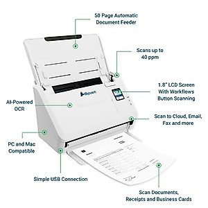 Raven Select Document Scanner for Windows PC and Mac Computer, Color, Two Sided Duplex, Auto Document Feeder (ADF), Scan to Cloud, Home or Office Desktop, USB