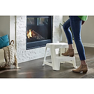 Gracious Living 18.75-Inch Tall, Sturdy Non Slip Plastic 2-Level Home Step Stool for Kitchen, Bathroom, Laundry, or Pantry, White