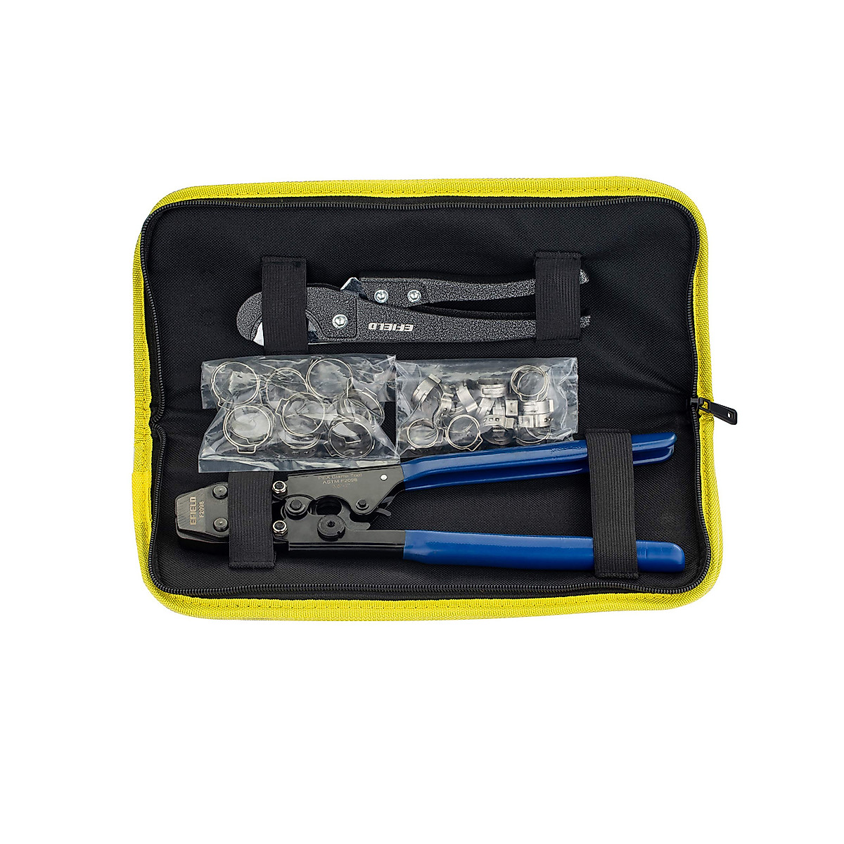 Pex-b Pipe1/2 Inch(2 x75 ft=150 ft, Red & Blue) Fitting DIY Kit, Crimp Fitting, Clamp Tool, Clamps Cutter &Heavy-Duty Canvas Bags