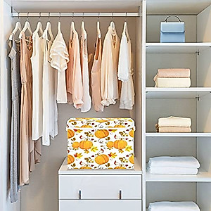 Storage Bins with Lids Foldable Storage Baskets Storage Cubes Collapsible Closet Organizer Containers with Cover Pumpkins and Yellow Maple Leaves for Home Office Organizer Closet, Shelves, Toy, Nurser