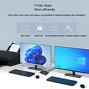 Printer Cable Splitter one Printer Two Computers, 2 Port USB Switch, USB 2.0 Manual Computer Printers Switch for Home Use with 2pcs 6 feet Print Cables Printer Cable Splitter