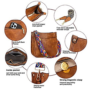 HKCLUF Crossbody Bag Women Wallet Set Vegan Leather Hobo Purse With 2PCS Adjustable Guitar Leopard Strap Crossbody Handbag(Brown)