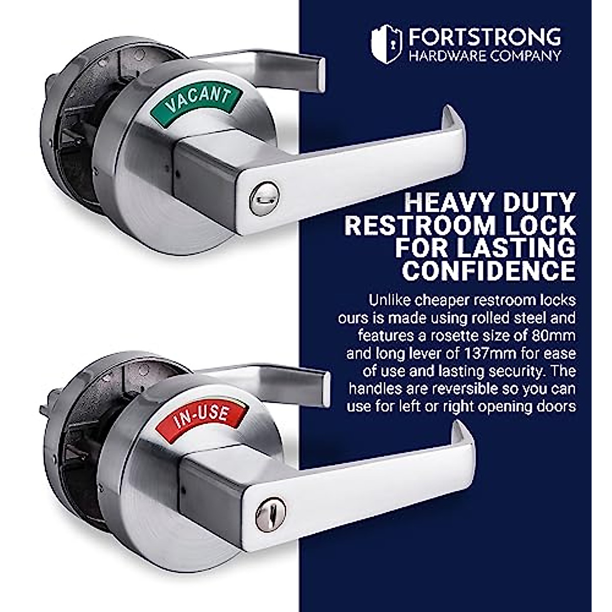 FORTSTRONG Commercial Door Handle with Privacy in-Use- Vacant Indicator Lock for Men or Women ANSI Grade 3 ADA Compliant FS2123BK Bathroom