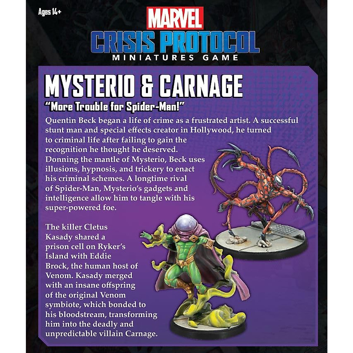 Marvel: Crisis Protocol Carnage and Mysterio Character Pack - Unleash Chaos and Illusions! Tabletop Superhero Game, Ages 14+, 2 Players, 90 Minute Playtime, Made by Atomic Mass Games
