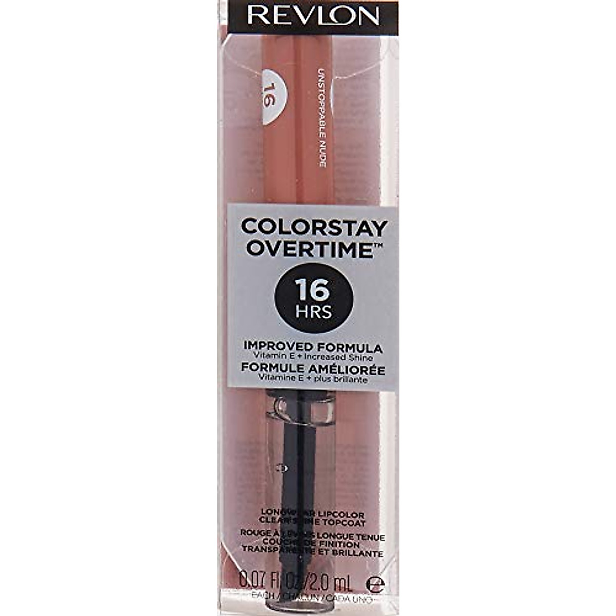 Liquid Lipstick with Clear Lip Gloss by Revlon, ColorStay Overtime Lipcolor, Dual Ended with Vitamin E in Nudes & Browns, 540 Unstoppable Nude, 0.07 Oz