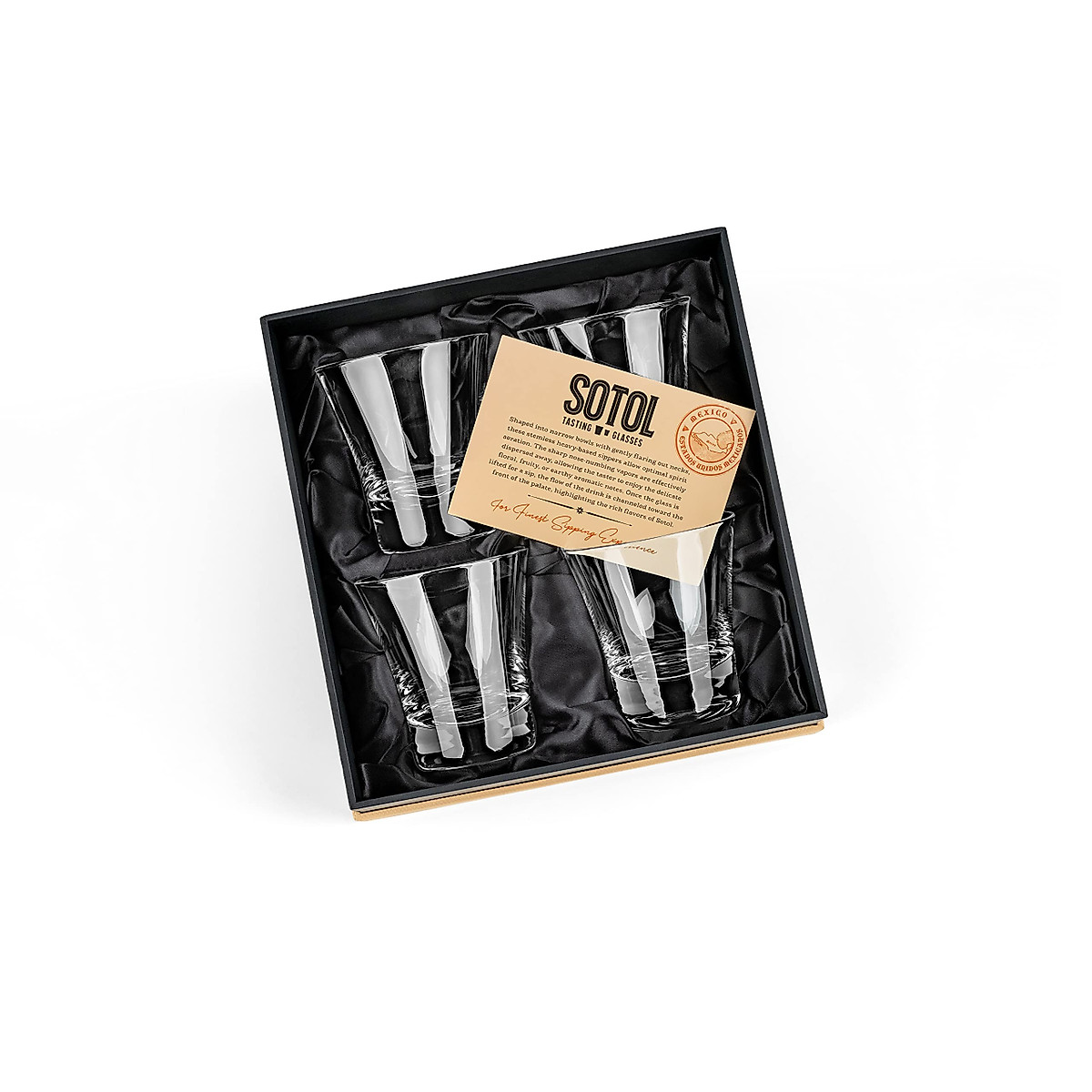 Sotol and Tequila Sipping Glasses | Tequila Glassware Collection | Set of 4 | 6 oz Professional Sippers for Drinking Joven, Reposado, Anejo Sotols | Stemless Heavy Based Liquor Snifters