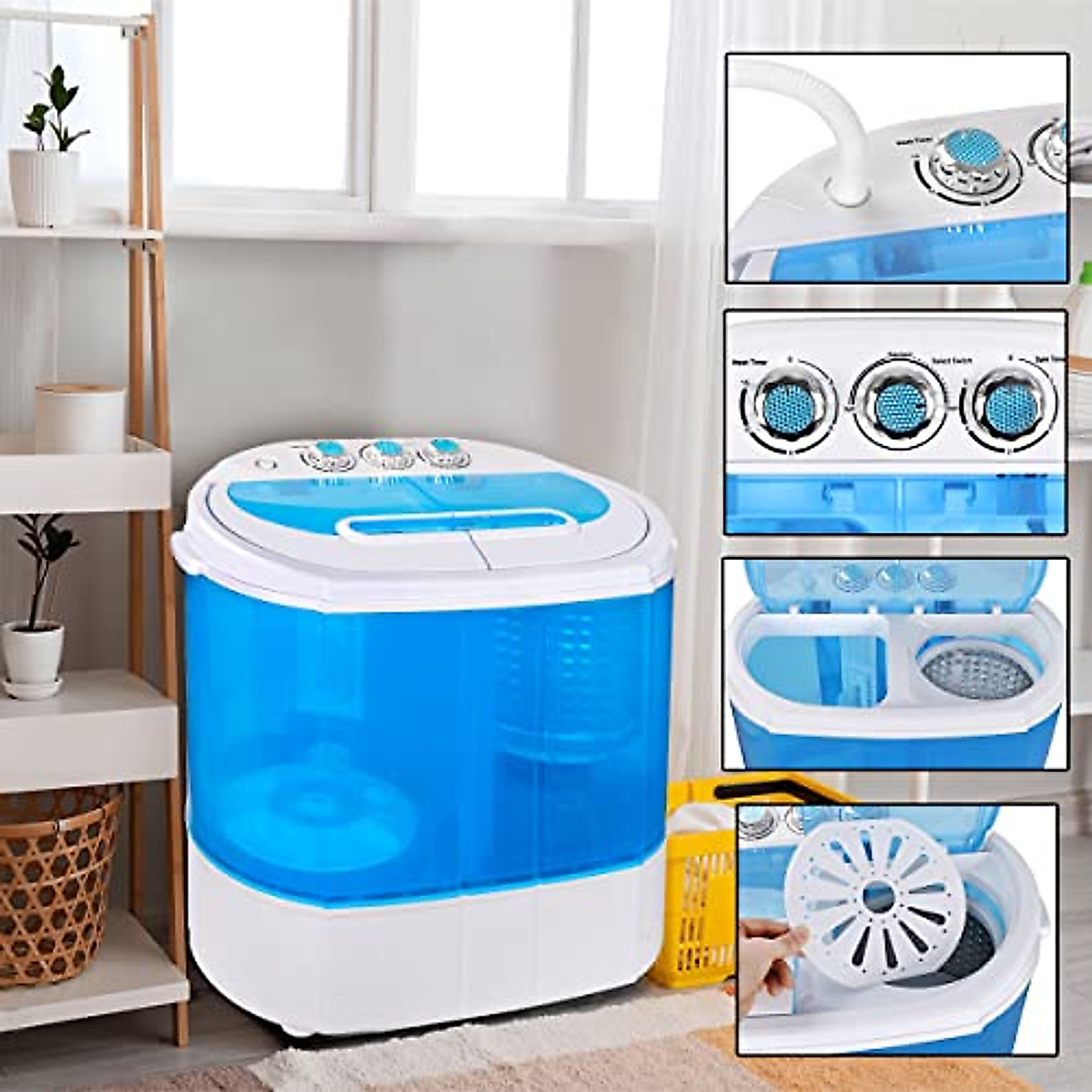 ZenStyle Portable Washer Compact Twin Tub 9.9 LB Mini Top Load Washing Machine Washer/Spinner w/ 6.57 FT Inlet Hose