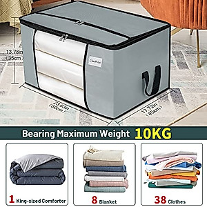 GARPROVM 3PCS Large Storage Bags, Clothes Storage Bag with Lids and Handle, Foldable Closet Organizer Storage Oxford Bag cloth for Clothing Sweaters Comforter Blanket Pillows Toys, Light Grey