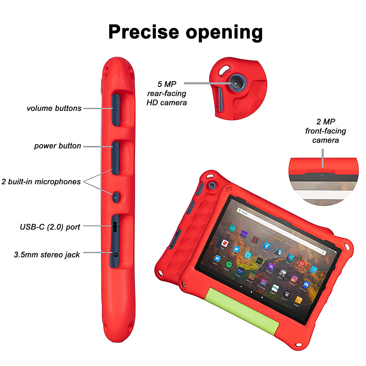 Oqddqo 10 in Tablet Case for Kids(2021 Release 11th Generation), iPad Light Weight Anti Slip Shockproof Kids Friendly Case for 10 inch Tablet(Red)