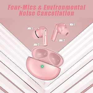 Wireless Earbuds Bluetooth in-Ear Headphones with 4 Microphones ENC Noise Cancelling Clear Calls Wireless Ear Buds 30H Playback IPX5 Waterproof Sports Stereo Earphones for iPhone Android (Rose Gold)