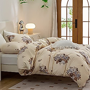 ERZRGA Queen Duvet Cover Flower, 100% Cotton Chic Flower Bedding Sets Queen 3 Pieces Garden Vintage Style Floral Queen Duvet Cover, 1 Duvet Cover and 2 Pillowcases with Zipper Closure (Flower, Queen)