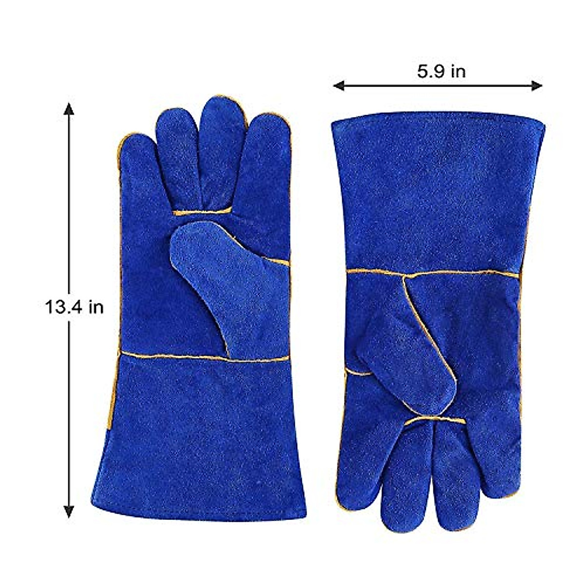 DEKO Welding Gloves 14 inch Leather Forge Heat Resistant Blue Welding Glove for Mig, Tig Welder, Furnace, Fireplace and More (Blue),Camping, Stove, BBQ