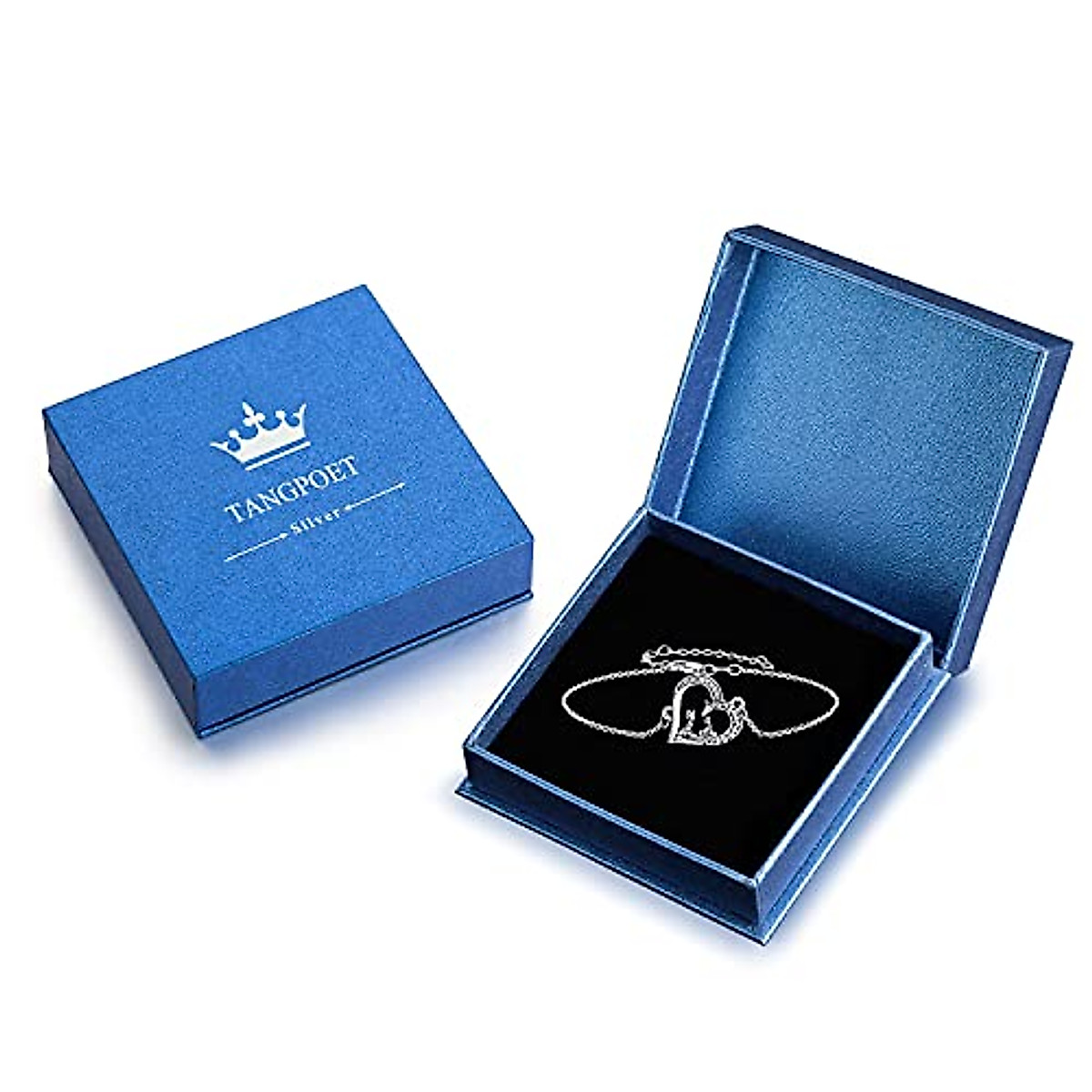 TANGPOET Giraffe Gifts for Women Mom Grandma Family Giraffe Heart Bracelet for Mother Bracelet 925 Oxidized Sterling Silver Giraffe Jewelry Gifts for Birthday Christmas Valentines Mothers Day