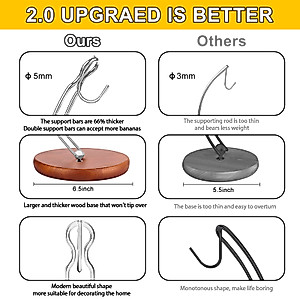 HOMKULA Banana Holder Stand - Farmhouse Banana Hook Hanger, Banana Tree Holder, Banana Rack for Kitchen Counter, Stainless Steel&Wooden Base (Silver V1)