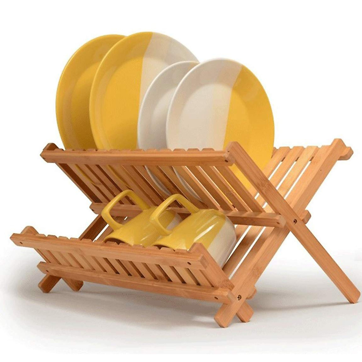 Lawei Collapsible Bamboo Dish Drying Rack - Plate Holder Dish Rack Cup Drying Strainer for Dish, Plate, Bowls, Cup