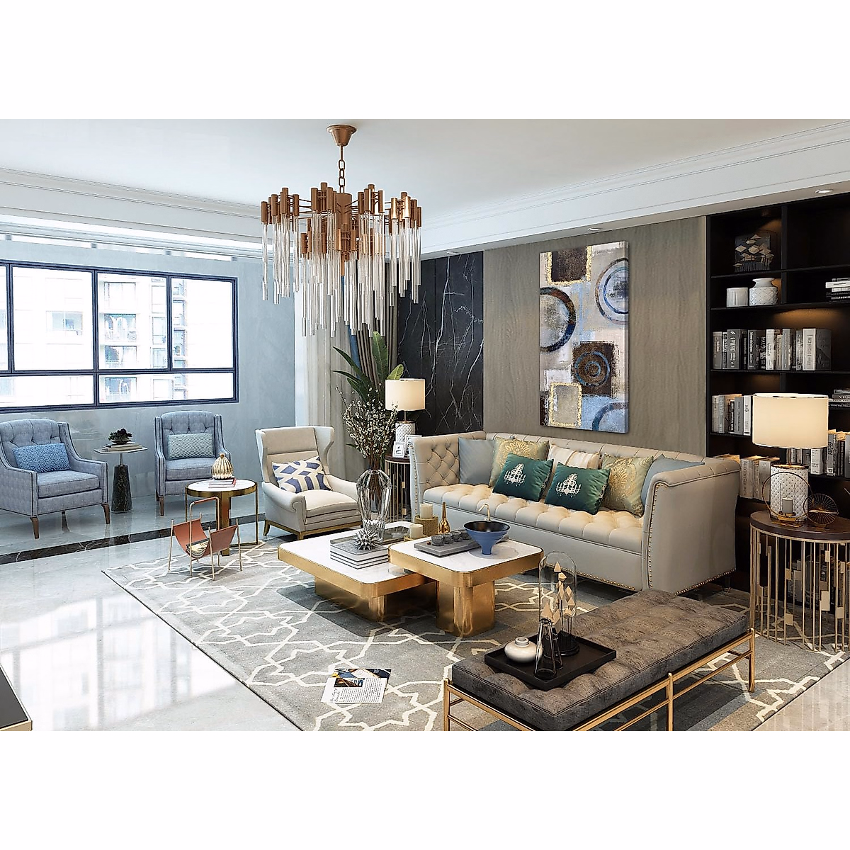 Acocifi Abstract Wall Art Geometric Canvas Circle Block Painting Modern Beige Grey Brown Picture, Large Size Simple Artwork Framed for Living Room Bedroom Bathroom Home Office Wall Decor 40"x20"