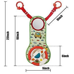 WISHTIME Car Seat Play Center Toy - Infant Toy Steering Wheel for Toddler Stroller Toy Baby Travel Companion Toy for Rear Car Seat Easier Drive Vehicle with Music, Light, Mirror