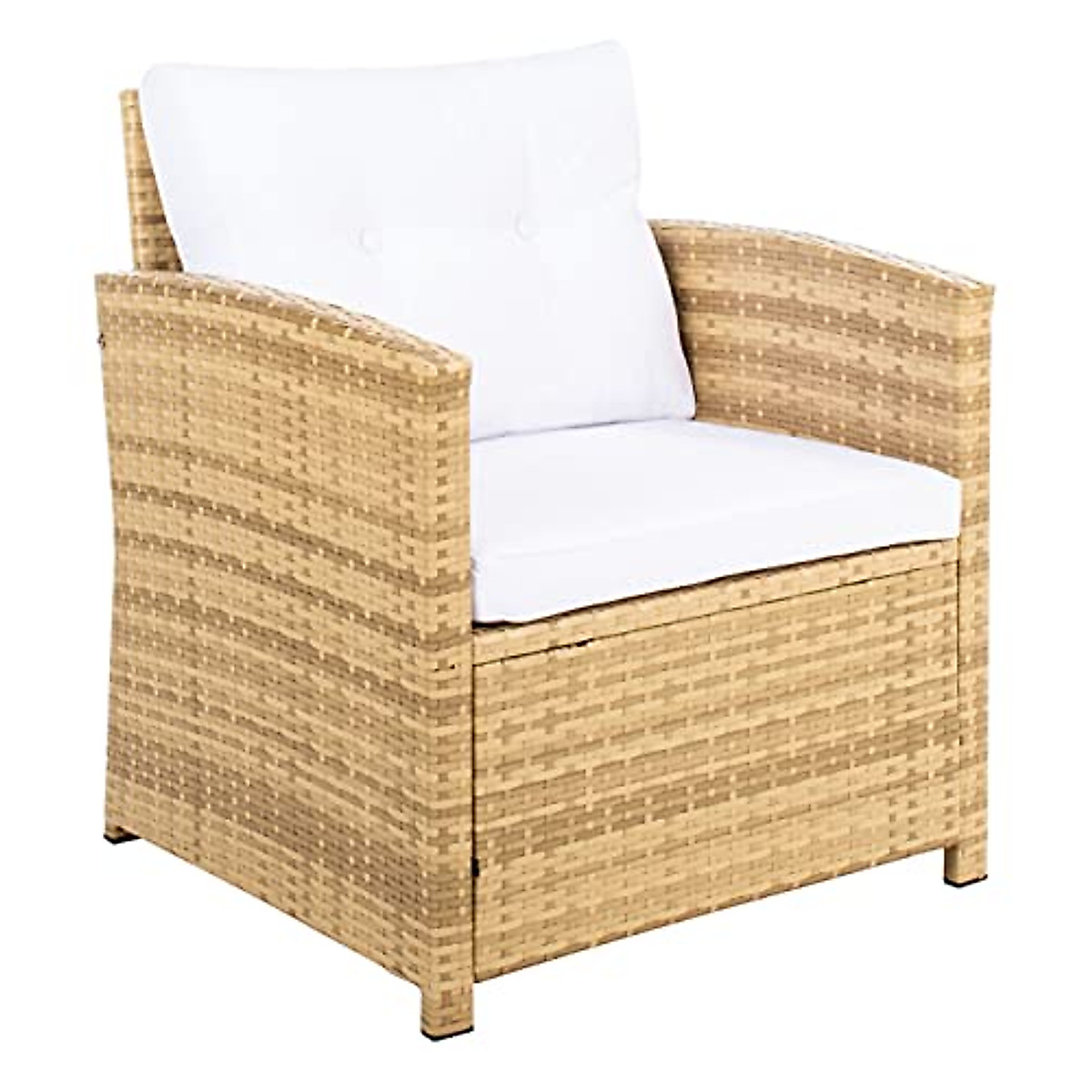 SAFAVIEH Outdoor Collection Vellor Natural/White Cushion 4-Piece Conversation Patio Set PAT7516D