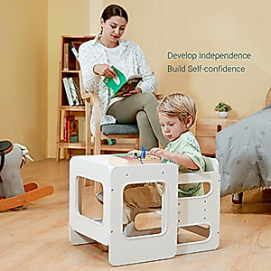 Tilhumt Montessori Weaning Table and Chair Set, Toddler Kids Table and Chair Set, Adjustable Height and Activity Table with Fence for Read, Play Toys, Crafts, Montessori Furniture for Toddlers