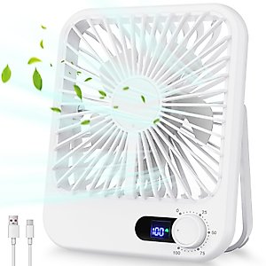 Travel Fan for Sleeping, Portable Fan for Travel Rechargeable with Digital Display, 100 Speed Wind Personal USB Fan with Variable Speed Knob, Small Desk Fan for Bedroom Travel Essentials, White