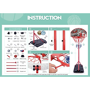 Kids Basketball Hoop Indoor Outdoor Play Adjustable Height 5.8 ft to 8.7 ft Tall Portable Basketball Court Hoops Net with Fillable Base