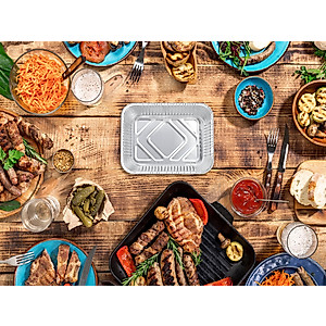 WANBAO 50 PACK 8.3"x6.2" Disposable Tin Foil Pans with Lids 2.25LB Aluminum Pans To Go Containers for Cooking, Baking, Catering Party Meal Prep, Take Out, Freeze