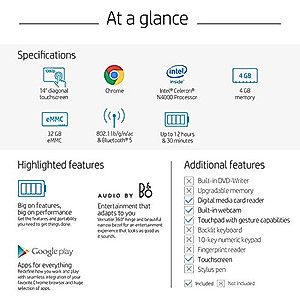 HP Chromebook X360 2-in-1 14.0” HD (1366 x 768) Touch-Screen Portable Laptop, Intel Celeron Processor N4000, Webcam, USB-C, Chrome OS, 4GB Memory, 32GB eMMC Flash Memory (W/Woov Micro SD 128GB)
