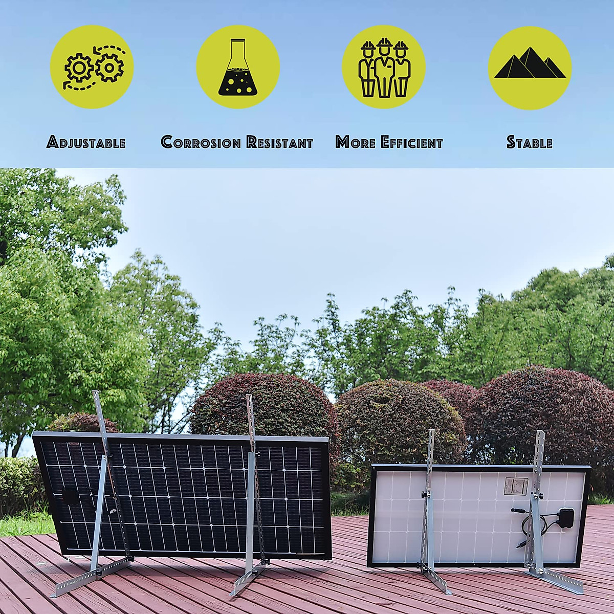 JJN 41" Solar Panel Adjustable Tilt Mounting Brackets Support Up to 100 180 200 300W Single Panel 0 to 90° Adjust Panel Mount Brackets with Foldable Tilt Legs for RV Boat Any Flat Install