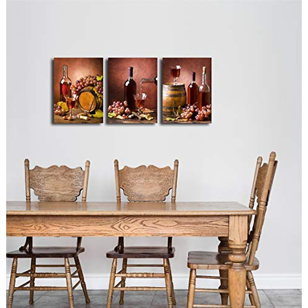 Baisuwallart-3 Pieces Kitchen Wall Decor Red Wine Cups HD Modern Framed Wall Art Drink Food and Beverage Restaurant Canvas Prints Pictures Paintings Wine Glass Barrel for Dining Room