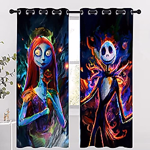 ARDORN Nightmare Christmas Blackout Curtains for Girls Boy Home Decor, Halloween Sally Jack Rod Pocket Thermal Insulated Eyelet Window Curtain Darkening Drapes for Bedroom Living Room 42"x63"