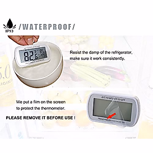 AEVETE 2 Pack Waterproof Digital Refrigerator Thermometer Large LCD, Freezer Room Thermometer with Magnetic Back, No Frills Easy to Read