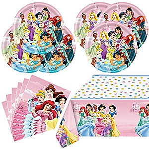 41pcs Princess Birthday Party Supplies ,20 Plates + 20 Napkin + 1Tablecloth Princess Party Decorations Supplies ， Kids Party Decoration Supplies