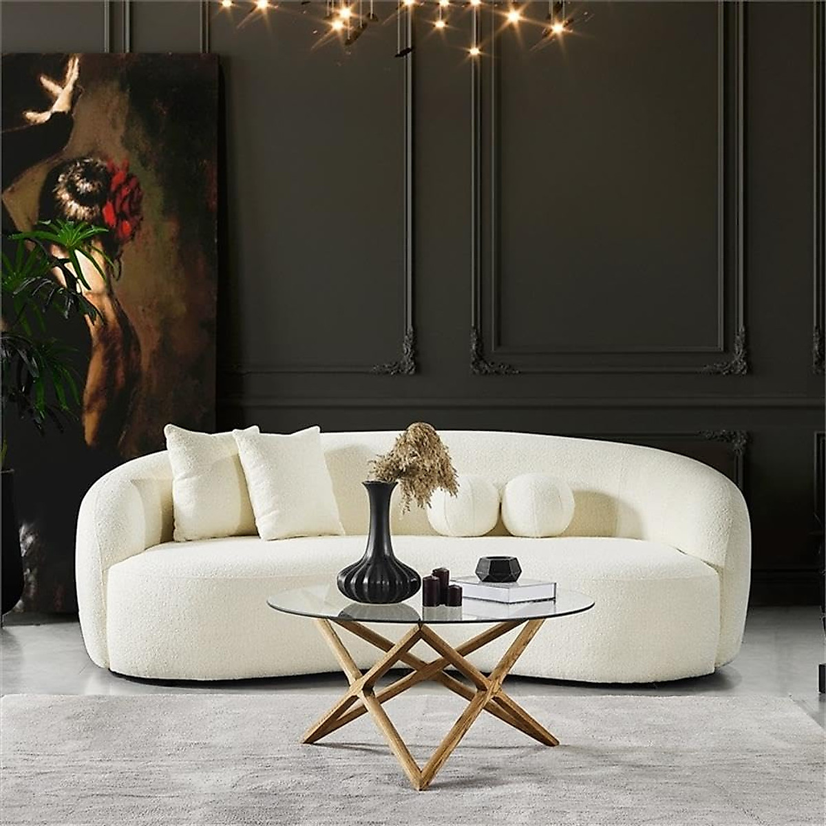 ASHCROFT Bodrum Living Room Modern French Knitted Boucle Fabric Upholstered Sofa in Cream