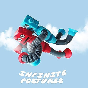 Bendable Robot Figures, Set of 4 Flexible Men, Telescopic Suction Cup Robot Toy, Telescopic Pop Tubes, Fidget Tubes Sensory Toys for Girls Boys