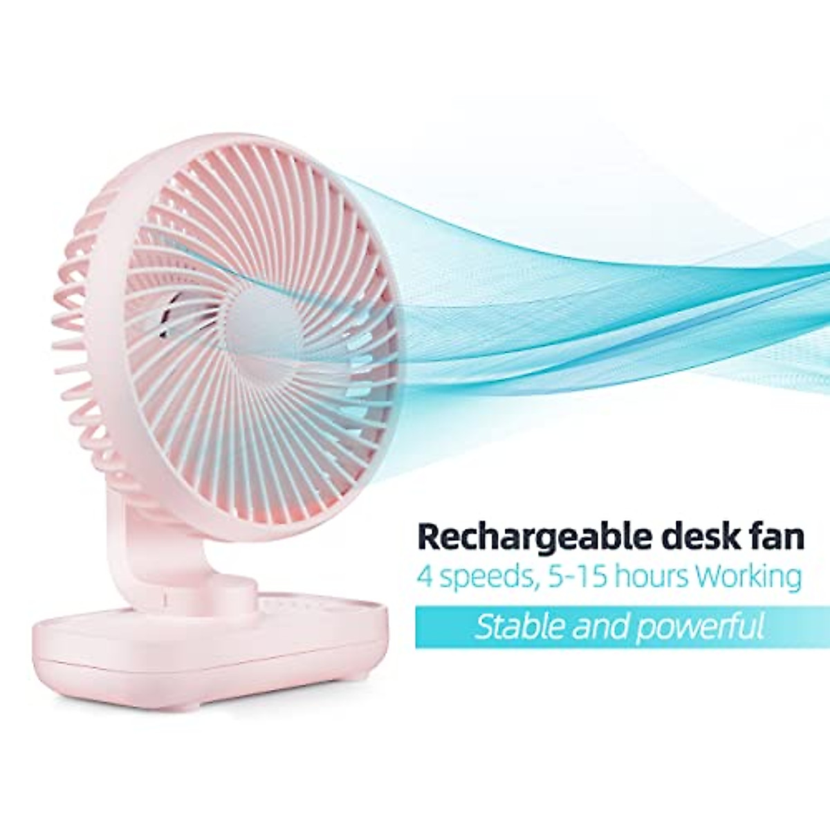 Viniper Portable Battery Fan, Rechargeable Desk Fan : 4 Speeds, 90° Rotation, Long Working Time, Portable USB Powered Personal Fan (Pink)