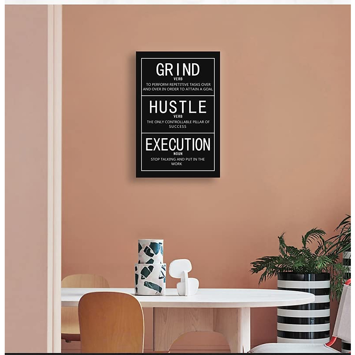 Inspirational Painting Poster Motivational Canvas Wall Art Grind Verb Hustle Verb Execution Noun Print Artwork Home Office Wall Decor Frame Ready to Hang[12″W X 18″H]