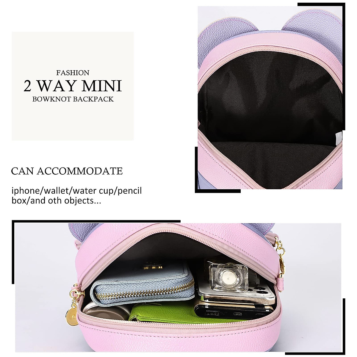 KL928 Girls Mini Backpack Bowknot Polka Dot Cute Small Daypacks Convertible Shoulder Bag Purse for Women