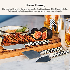MACKENZIE-CHILDS Supper Club Cheese Knife Set, Stainless-Steel Cheese Slicers, Charcuterie Accessories, Set of 3, Gray-and-White Sterling Check
