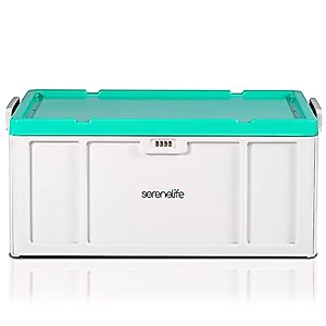 SereneLifeHome Locking Storage Container Bin, 5 Gallon Capacity Lockable Box, Combination Lock, Side Carry Handle Grips, 17.25” x 10.5” x 7.25” L x W x H, white, green (SLSBIN15)