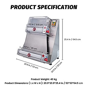 Hakka Pizza Dough Roller Sheeter - Professional Grade with Adjustable Thickness and Size, 370W, 110V