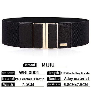 MIJIU Ladies Belts Elastic Stretch Wide Belt With high gloss metal buckle 3"