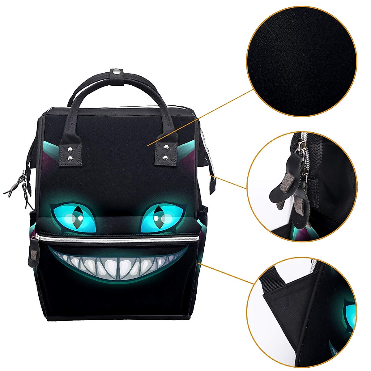 Inhomer Scary Cheshire Cat Vampire Face Diaper Bag Travel Mom Bags Nappy Backpack Large Capacity for Baby Care