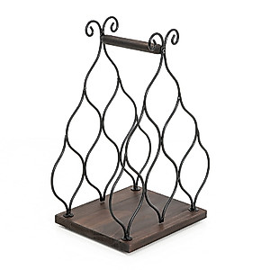 SODUKU Countertop Wine Rack 6 Wine Bottles Holder Rustic Metal Wood Wine Storage Rack for Kitchen Table Bar