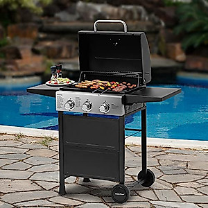 MASTER COOK Classic Liquid Propane Gas Grill, 3 Bunner with Folding Table, Black