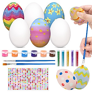 Ouddy Life Easter Crafts for Kids, Egg Painting Kit White Easter Eggs Arts and Crafts for Girls Boys 6 Slow Rising Squishies Toys Easter DIY Gifts Crafts Art Activities Basket Suffers