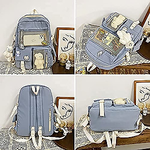 Kawaii Backpack with Kawaii Pin and Accessories Cute Kawaii Backpack for School Bag Kawaii Girl Backpack Cute (Blue)